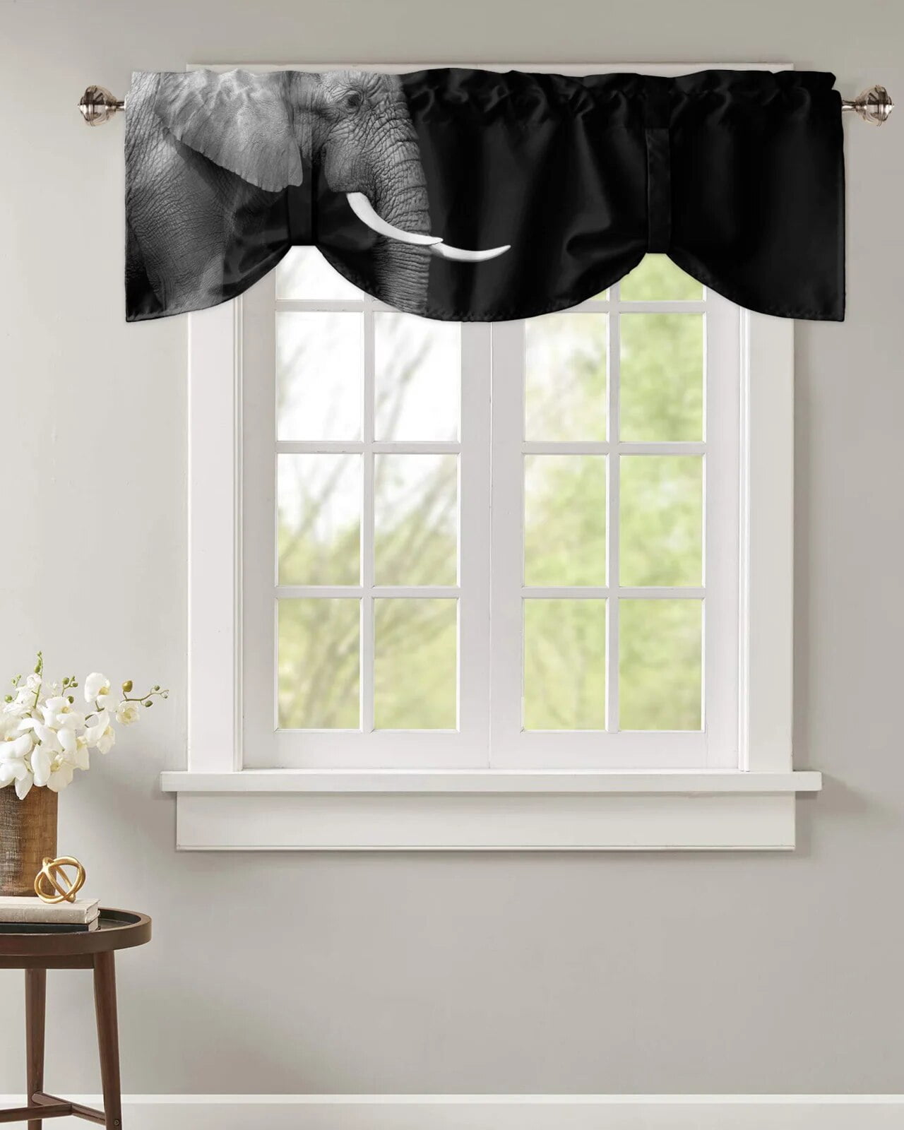 Animal Elephant Grass Window Curtain Kitchen Cabinet Coffee Tie-Up Valance Curtain Rod Pocket ...