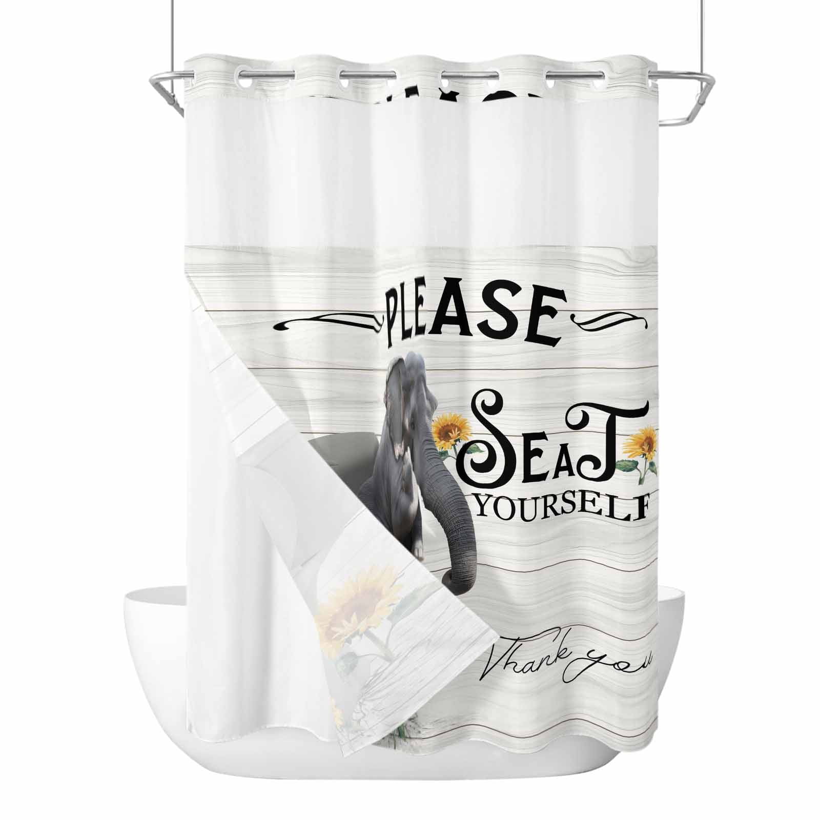 Animal Elephant Sitting on Toilet No Hook Shower Curtain with Snap in ...