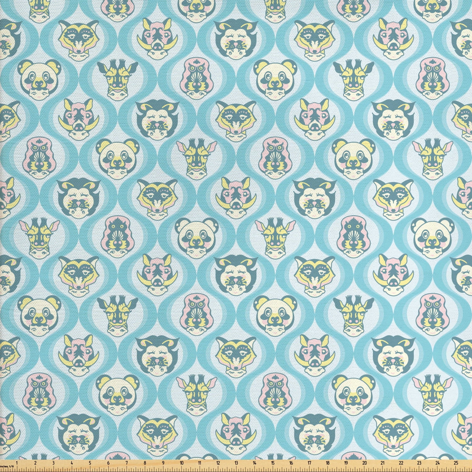 Animal Fabric by the Yard, Abstract Heads of Whimsical Animals with ...