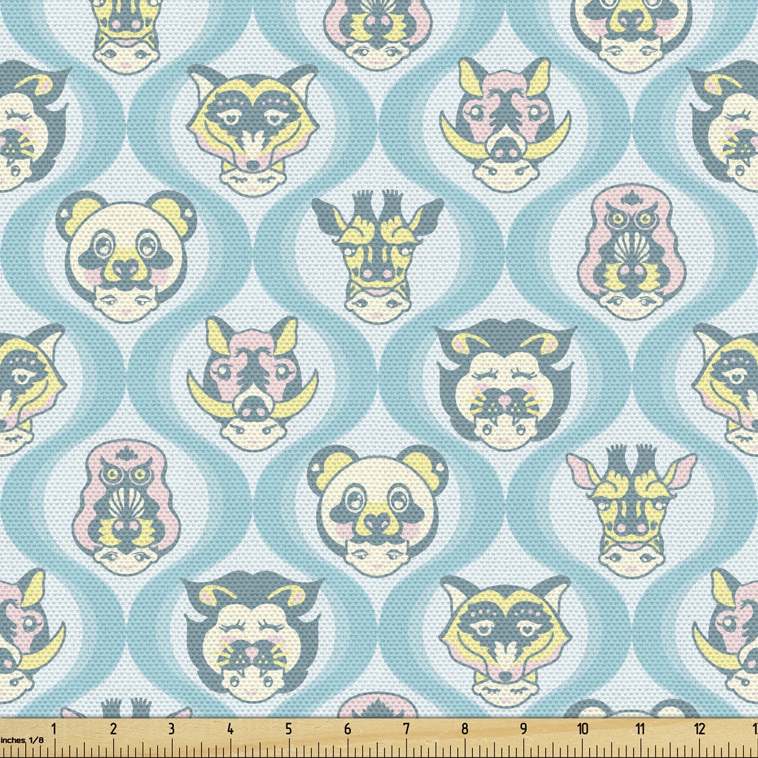 Animal Fabric by the Yard, Abstract Heads of Whimsical Animals with ...