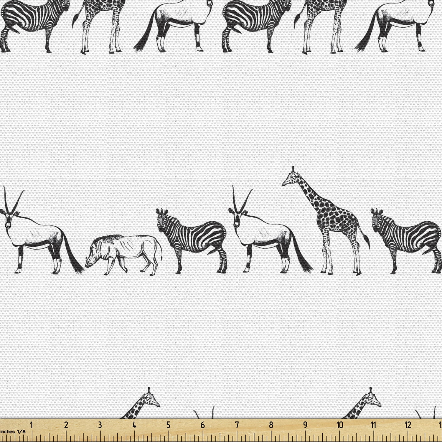 Animal Fabric by the Yard, Monochrome Style Fauna Line with Zebra ...