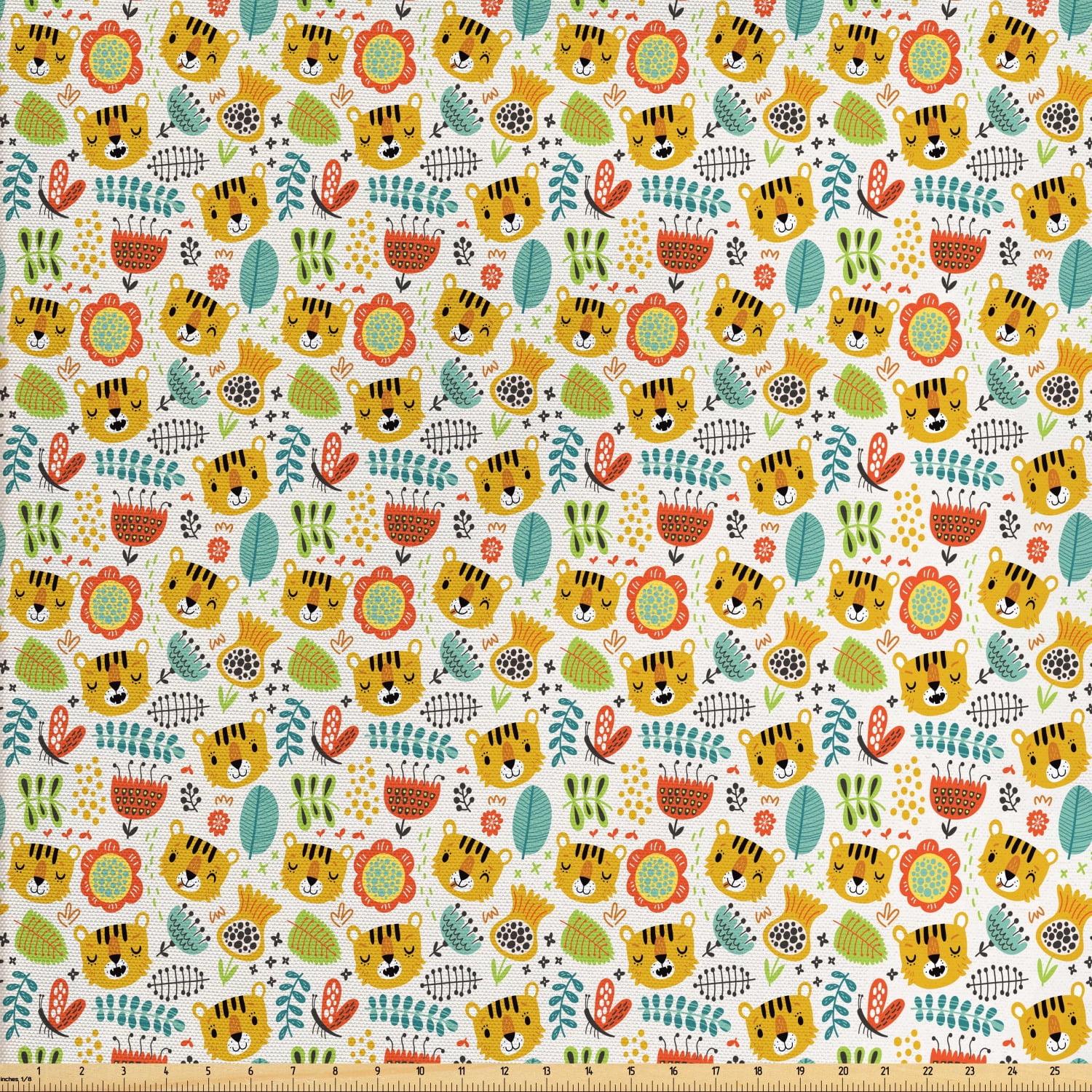 Animal Fabric by the Yard, Rhythmic Exotic Safari Items Tiger Head ...