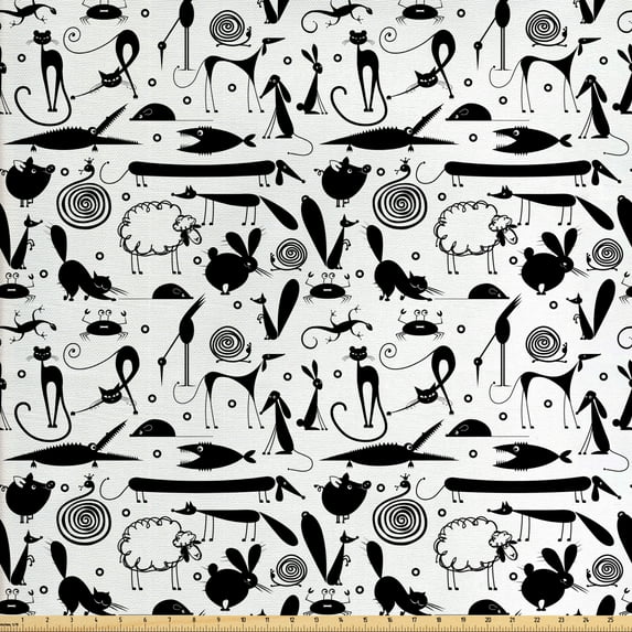 Ambesonne Animal Fabric by the Yard Upholstery, Sheep Rabbit Snail ...