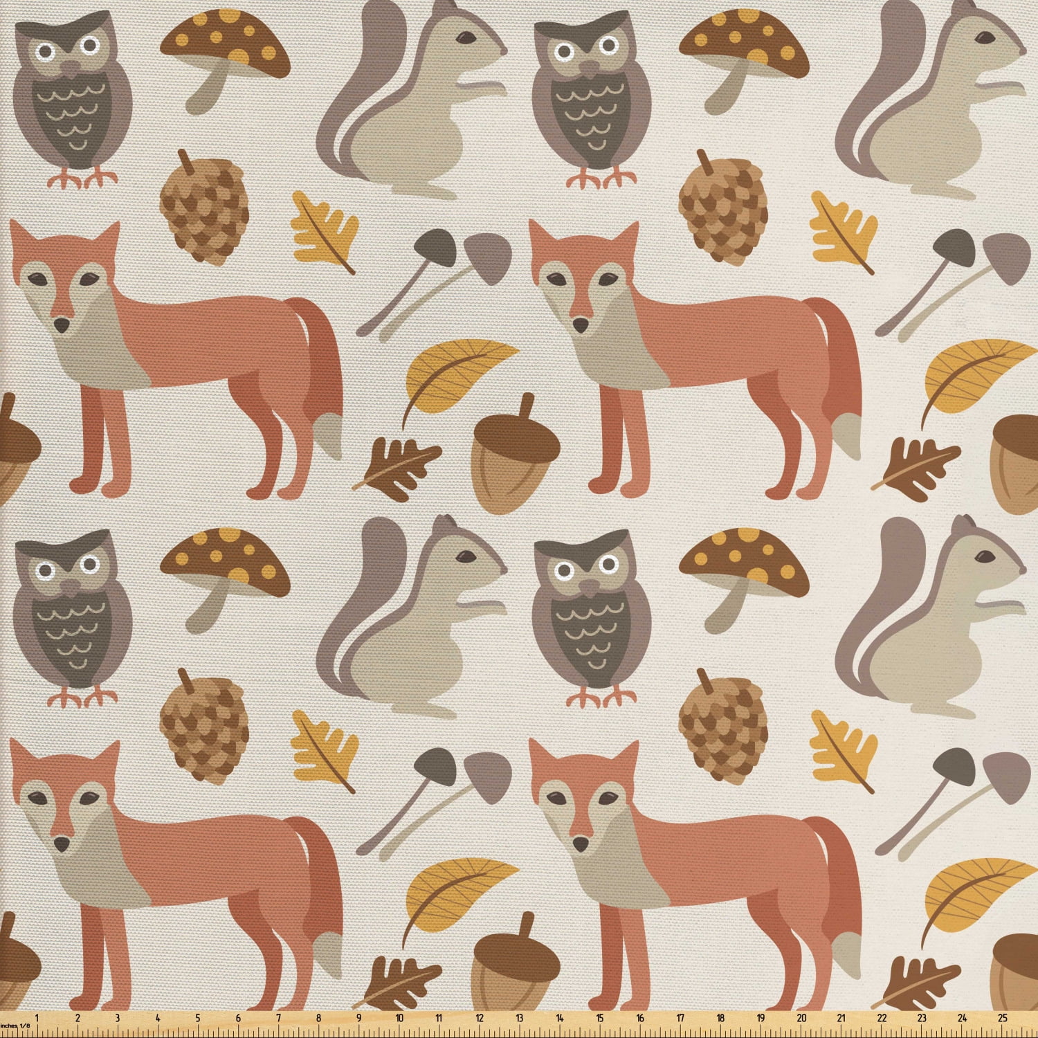 Ambesonne Animal Fabric by the Yard Upholstery, Autumn Forest Fox Owl ...