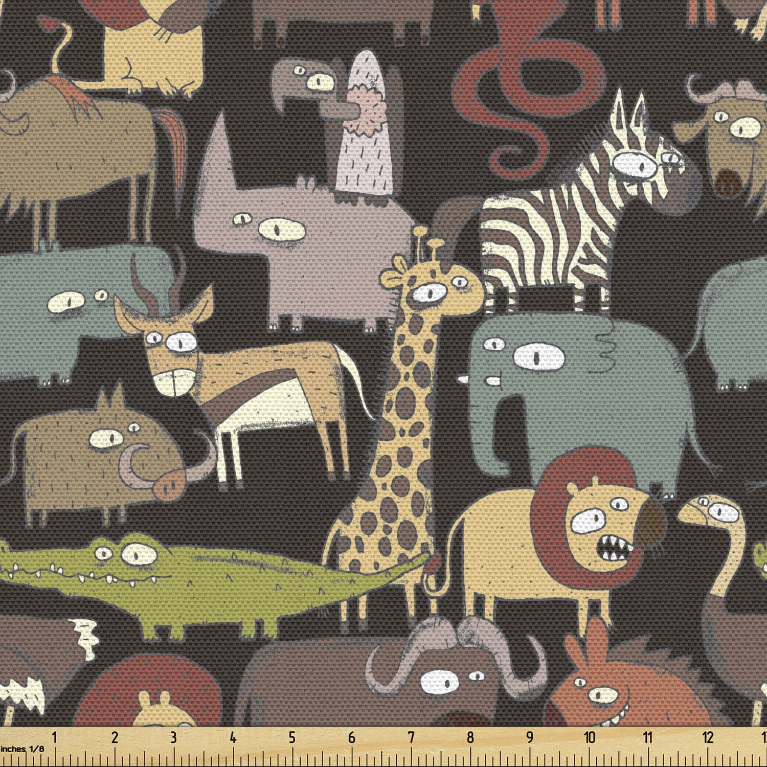 Ambesonne Animal Fabric by the Yard Upholstery, Cartoon Style Fauna, 1 ...
