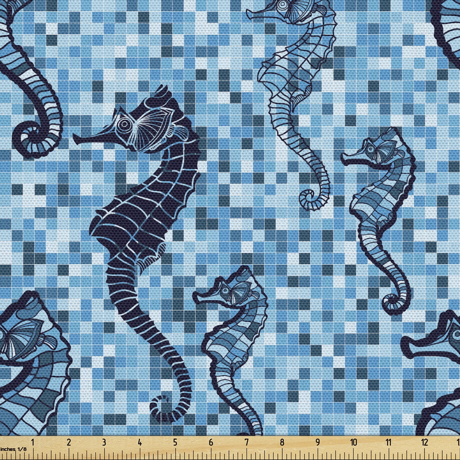 Animal Fabric by the Yard Upholstery, Mosaic Tile Pattern Nautical ...