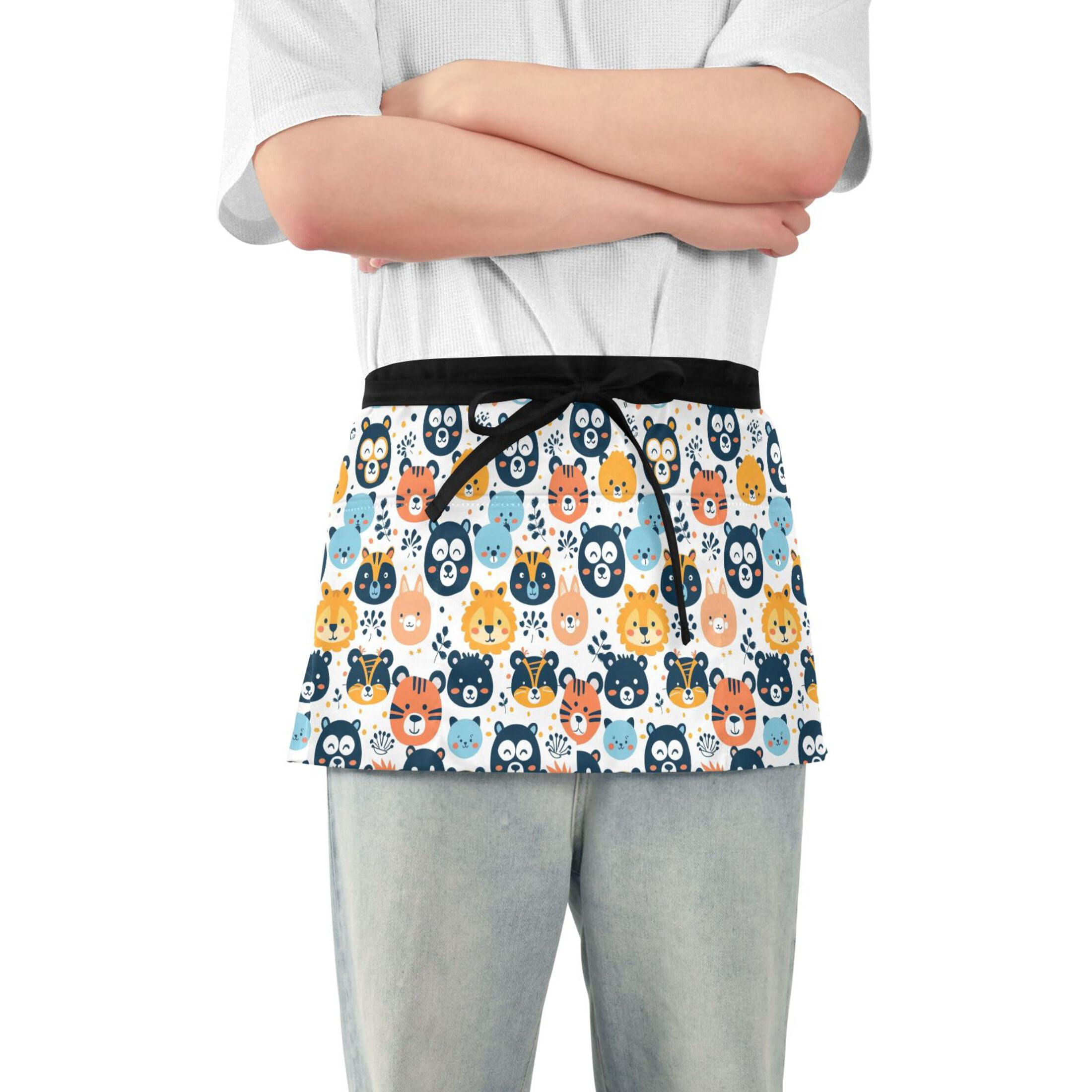 Animal Face and Leaf Server Apron with 3 Pockets Waterproof Waitress ...