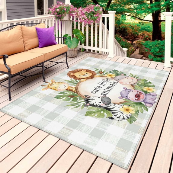 Animal Family Outdoor Rug 3x5 Ft, Non Slip Washable Area Rug, Lions ...