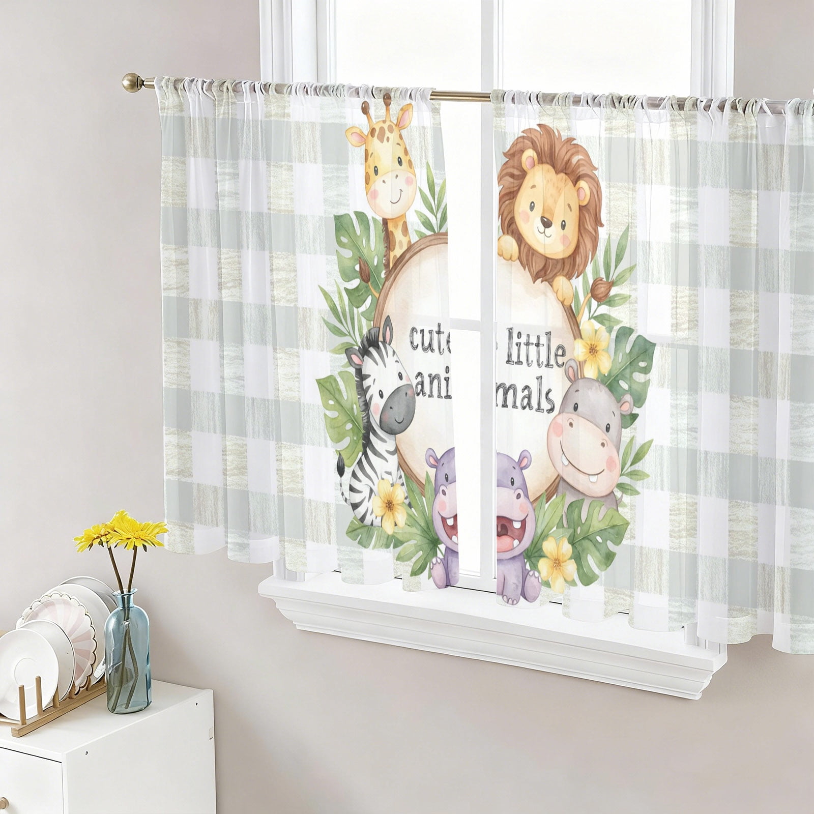 Animal Family Sheer Curtains for Living Room Bedroom Lions Zebras ...