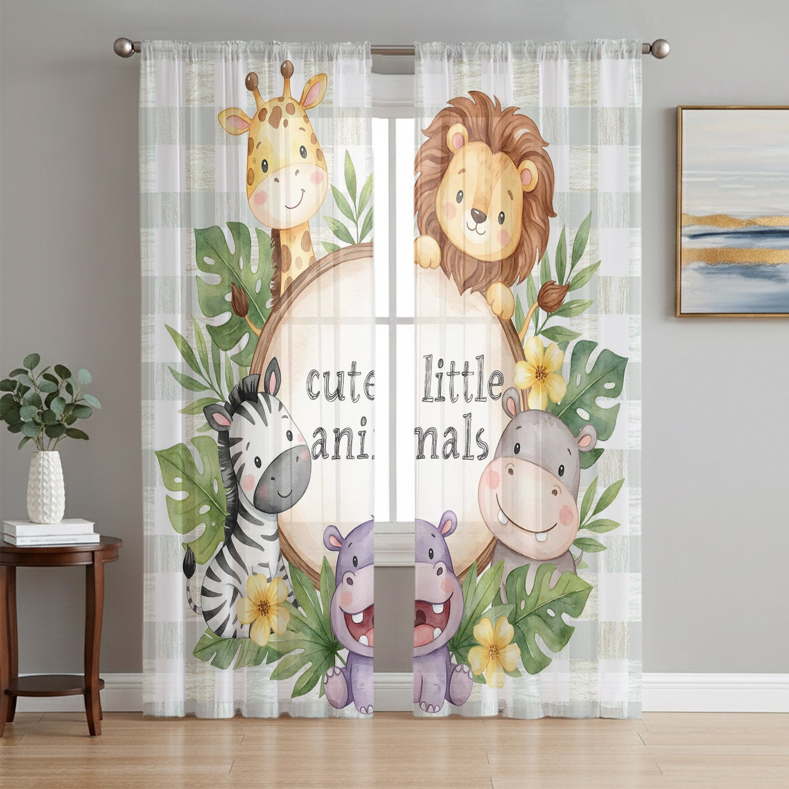 Animal Family Sheer Curtains for Living Room Bedroom Lions Zebras ...