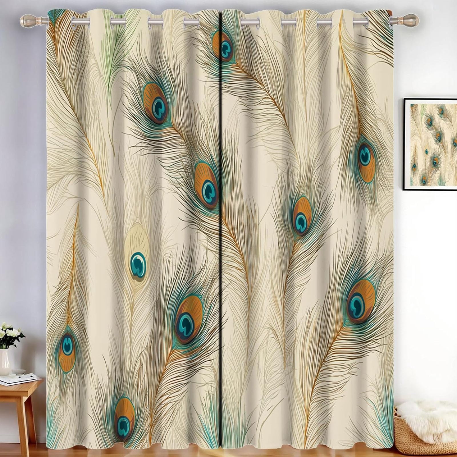 Animal Feathers Blackout Curtains For Bedroom Peacock Feather Black Out ...