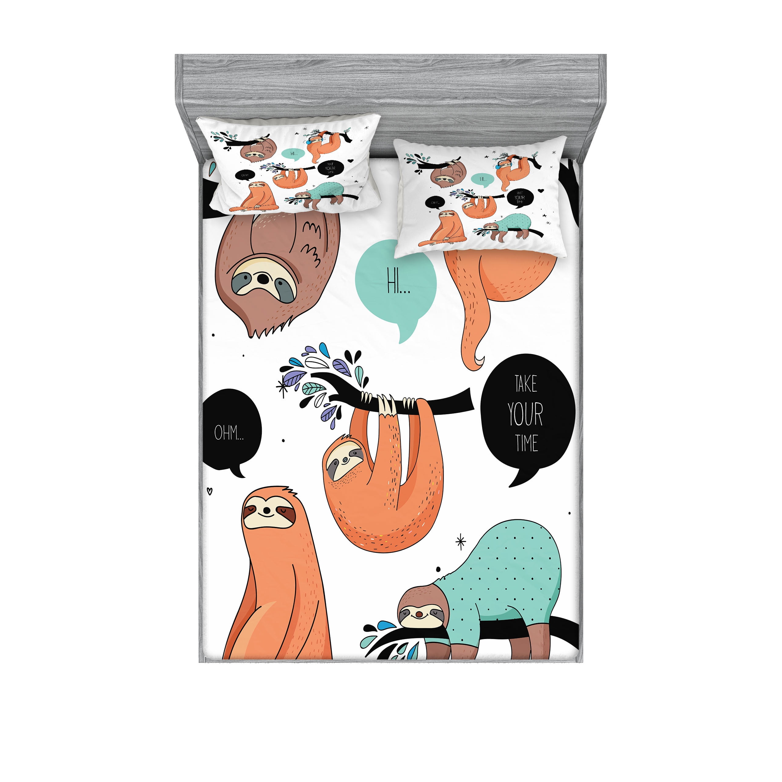Animal Fitted Sheet & Pillow Sham Set, Cartoon Style Illustration Tribe ...