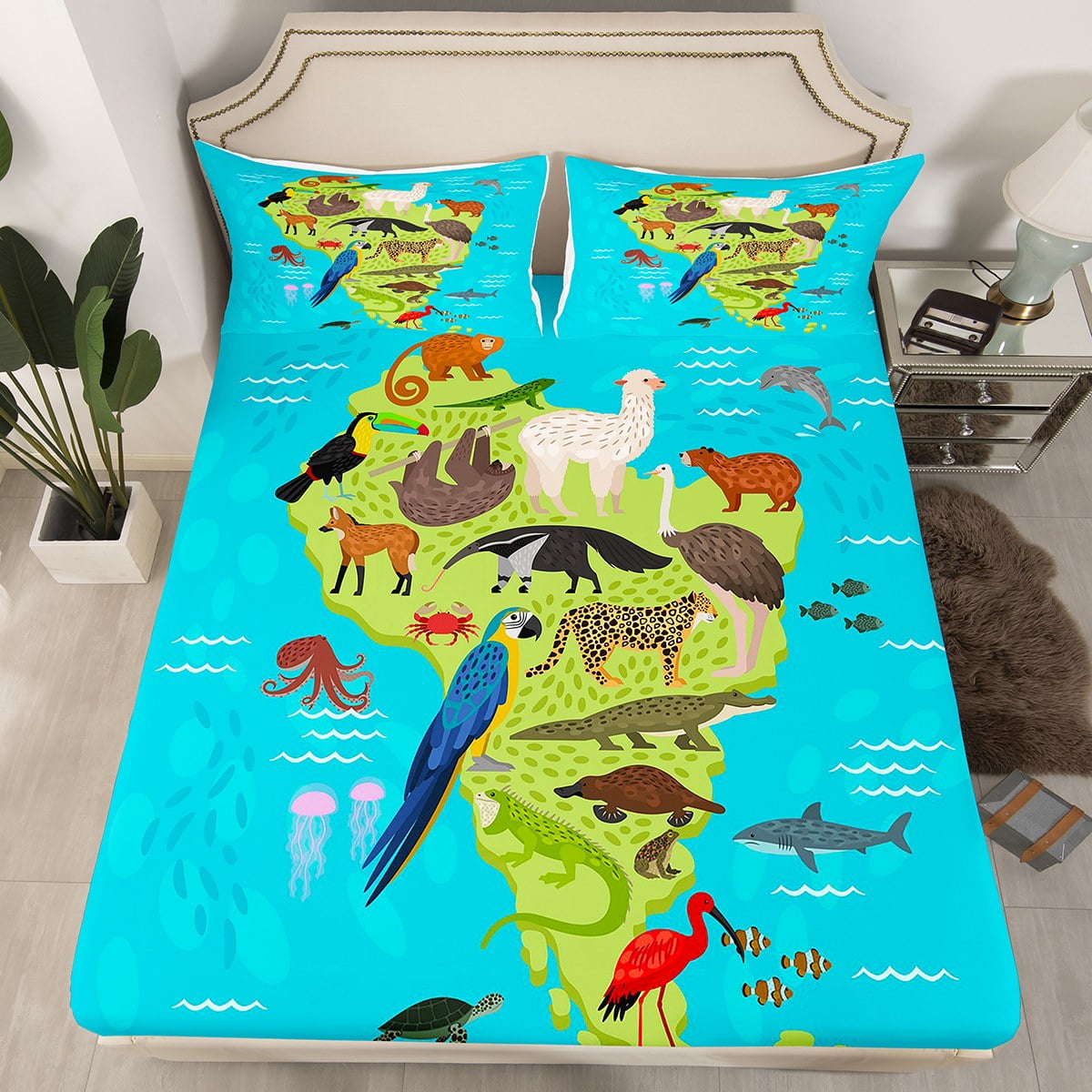 Animal Fitted Sheet for Toddler Youth, Capybara Alpaca Monkey Farm ...