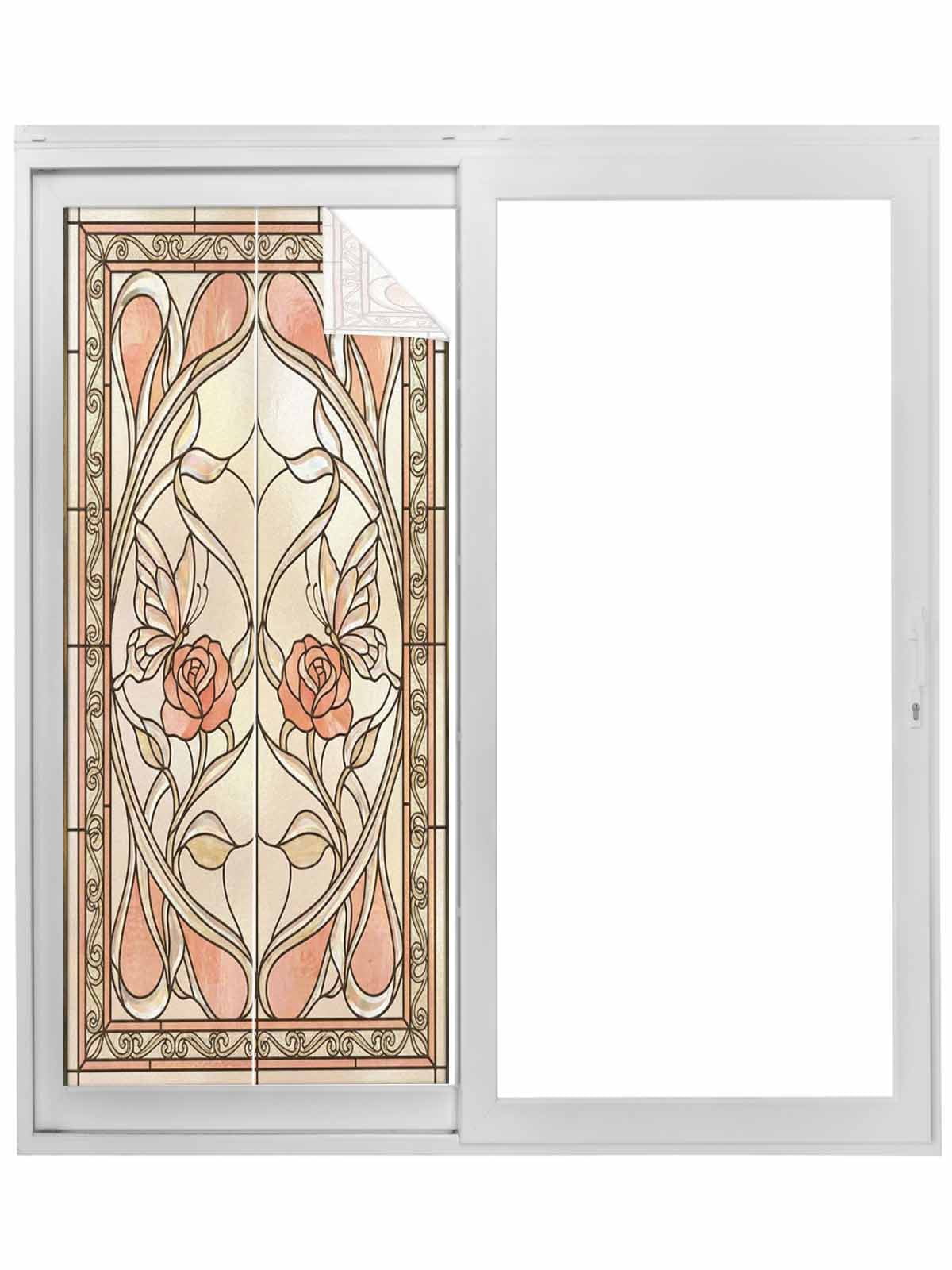 Animal Flower Window Privacy Film, Vintage Geometric Butterflies Floral ...
