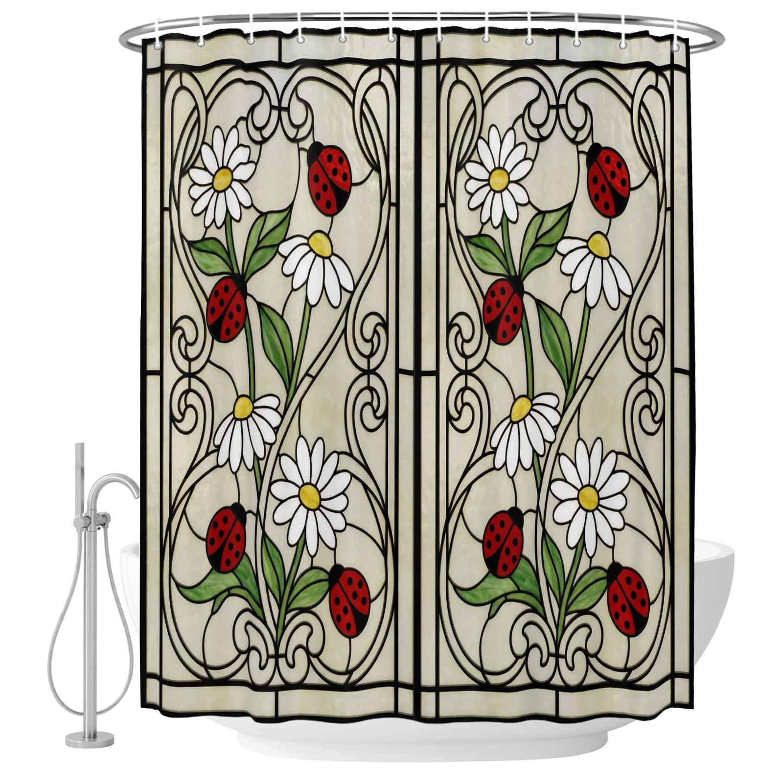 Animal Flowers Shower Curtain Set - Small 36" x 72" Washable Bathtub ...
