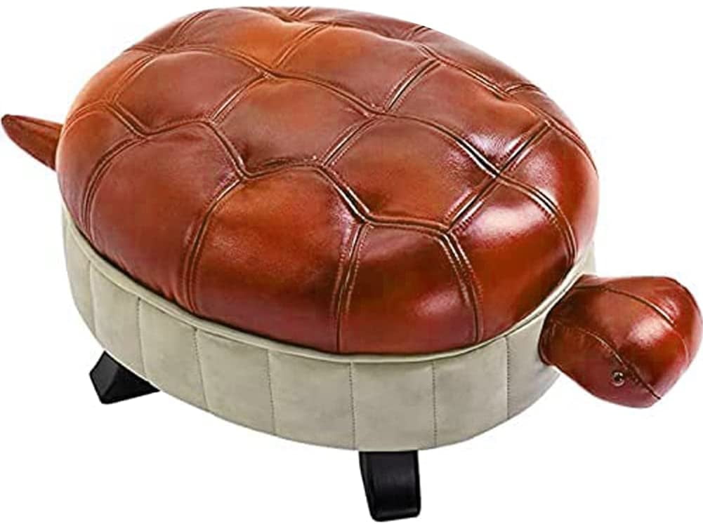 Animal Footstool Turtle Upholstered Ottoman PU Leather Pouf Wood Foot ...