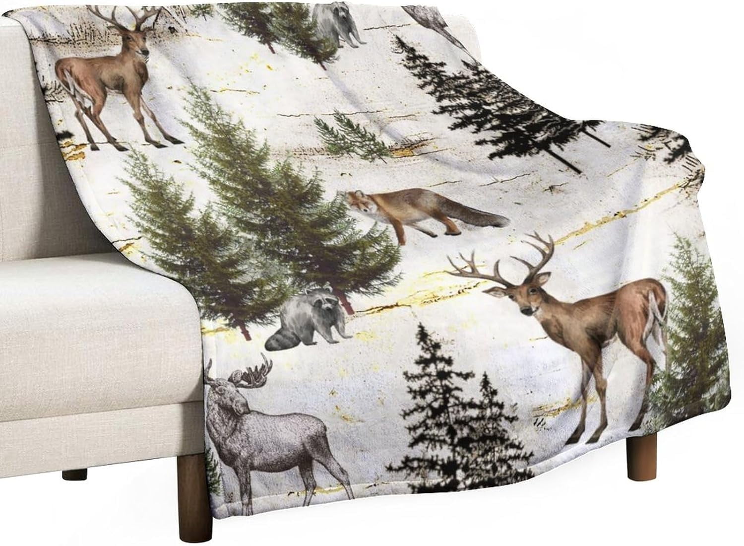 Animal Forest Flannel Blankets, Rustic Woodland Wild Animal Bear Deer ...