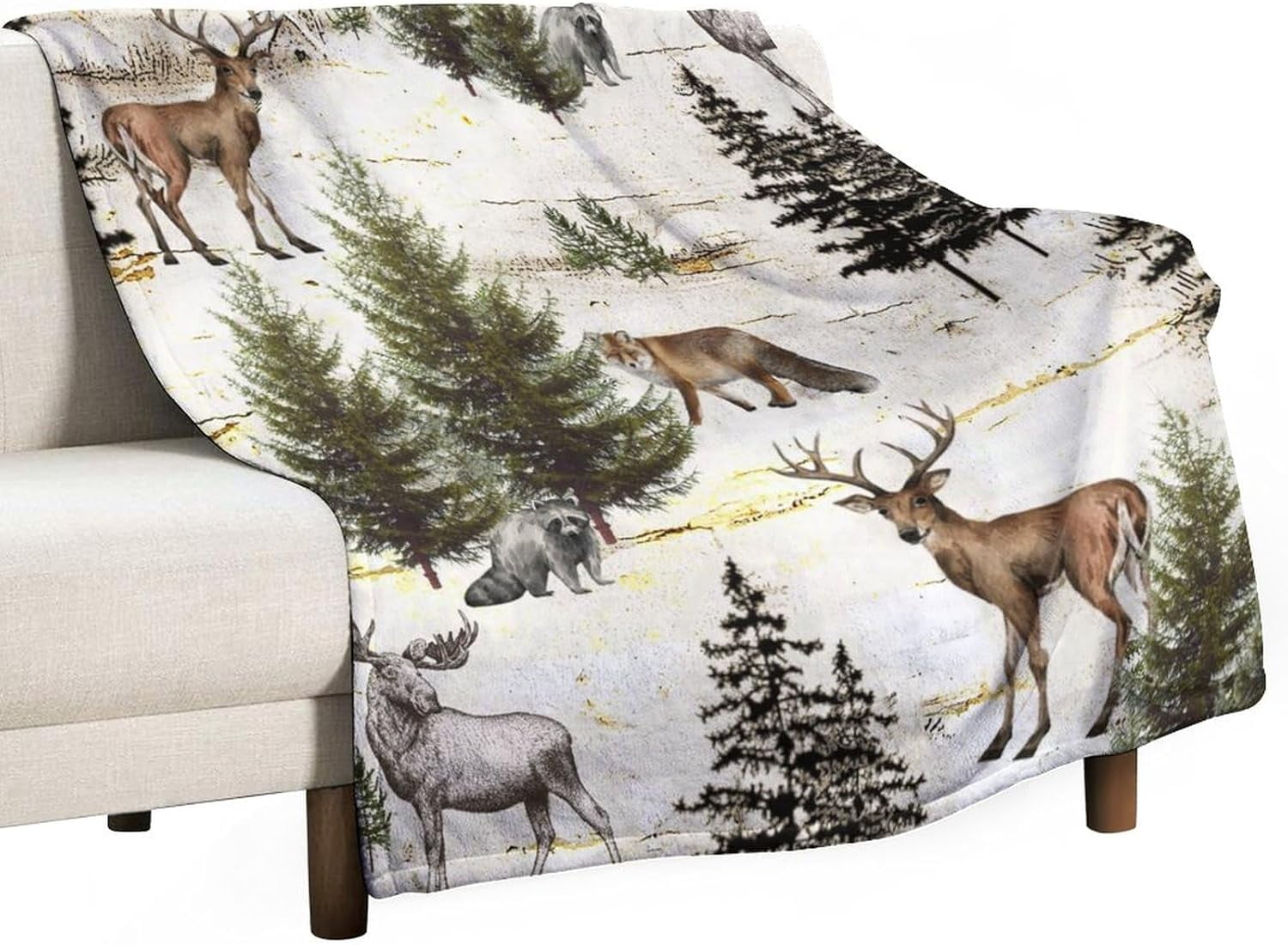 Animal Forest Flannel Blankets, Rustic Woodland Wild Animal Bear Deer ...