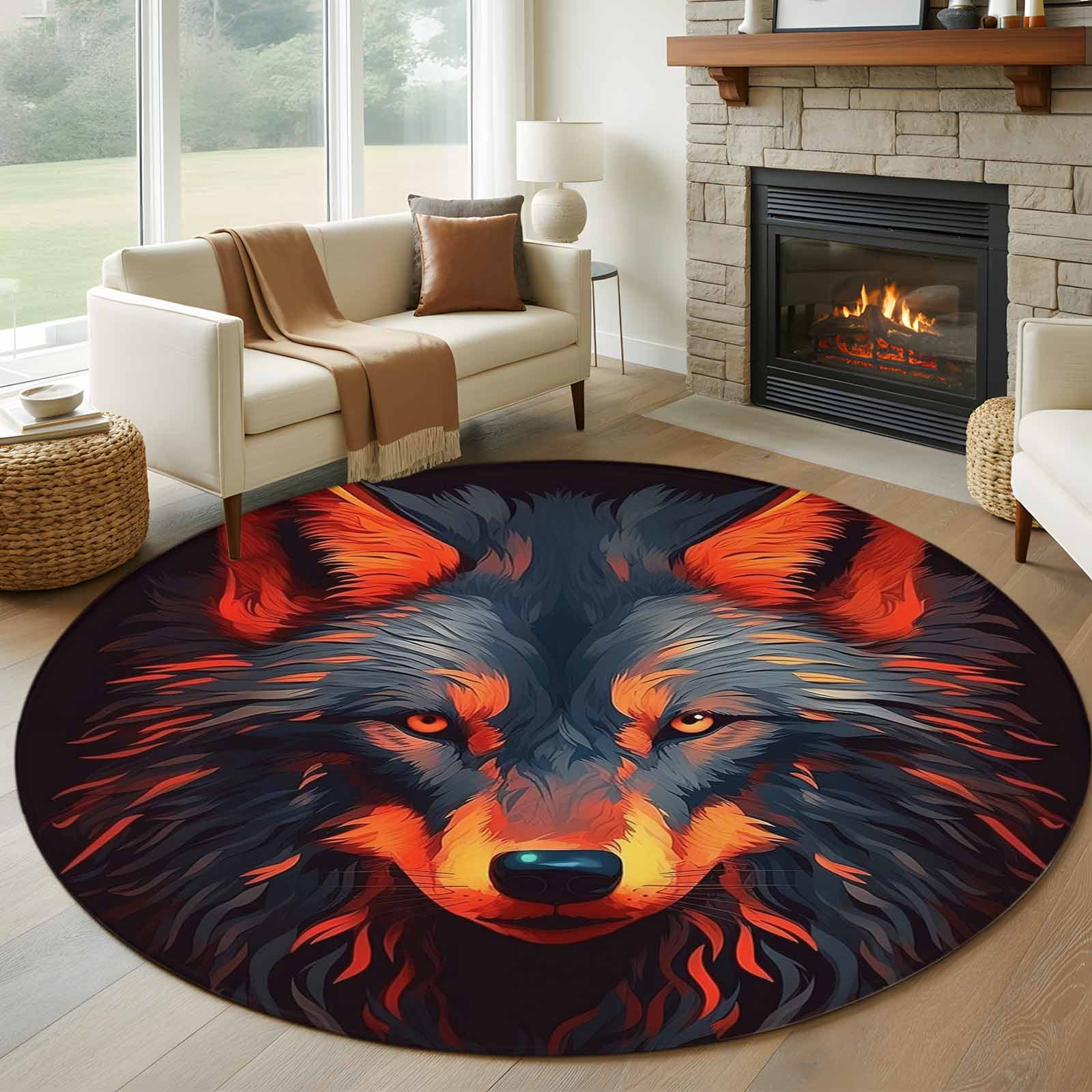 Animal Fox 7ft Round Rug for Living Room Conversation Area, Ears Nose ...