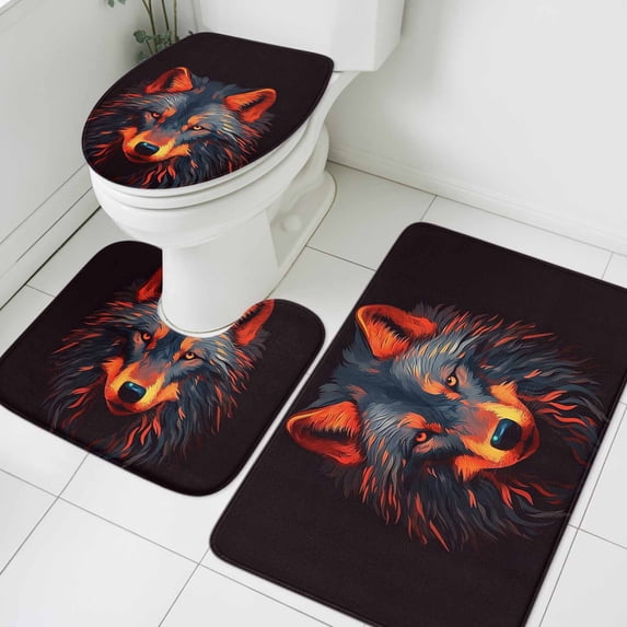 Animal Fox Bathroom Rugs Set Ears Nose Non Slip Absorbent Soft Bath ...