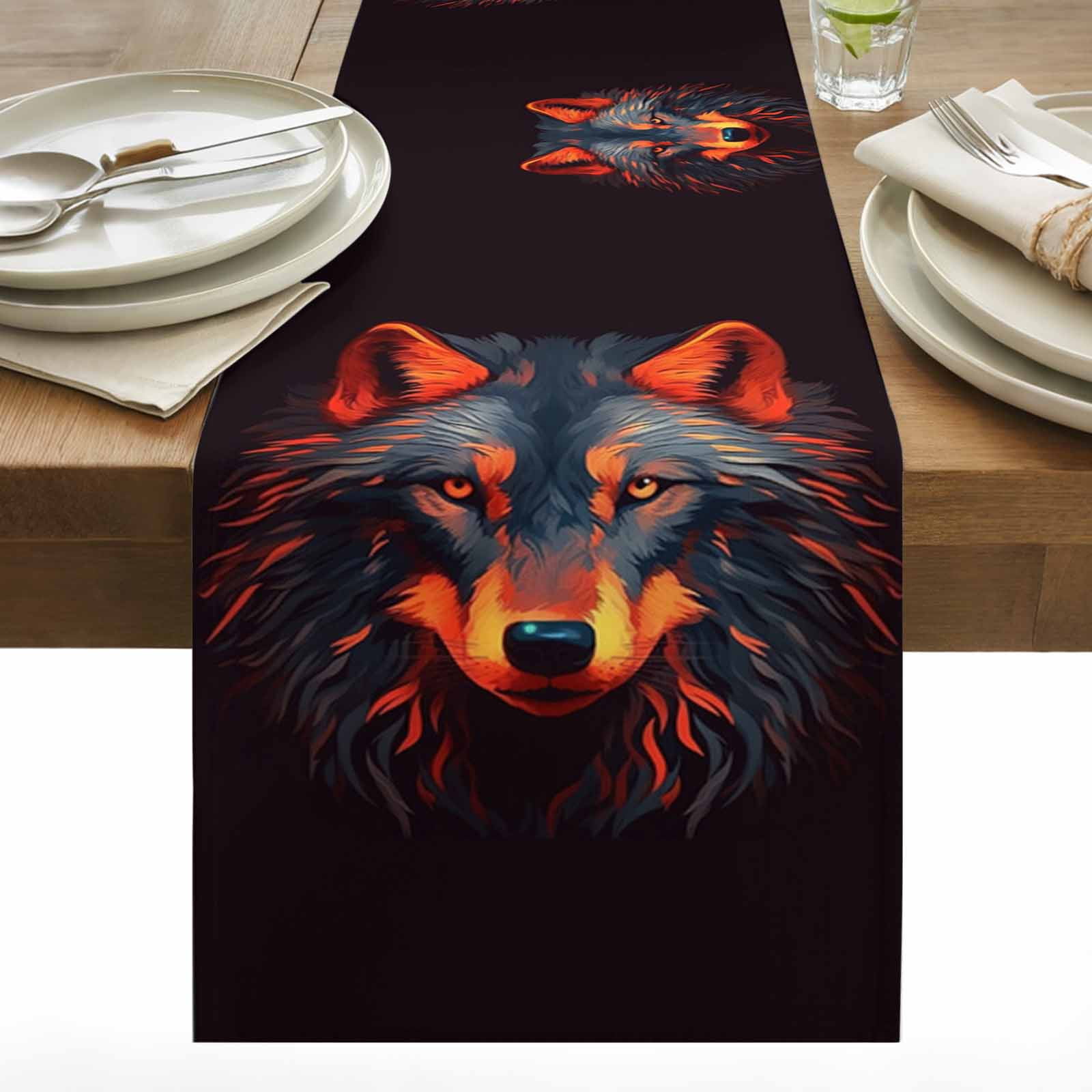 Animal Fox Table Runner 13x60 inch Ears Nose Cotton Linen Dining Table ...
