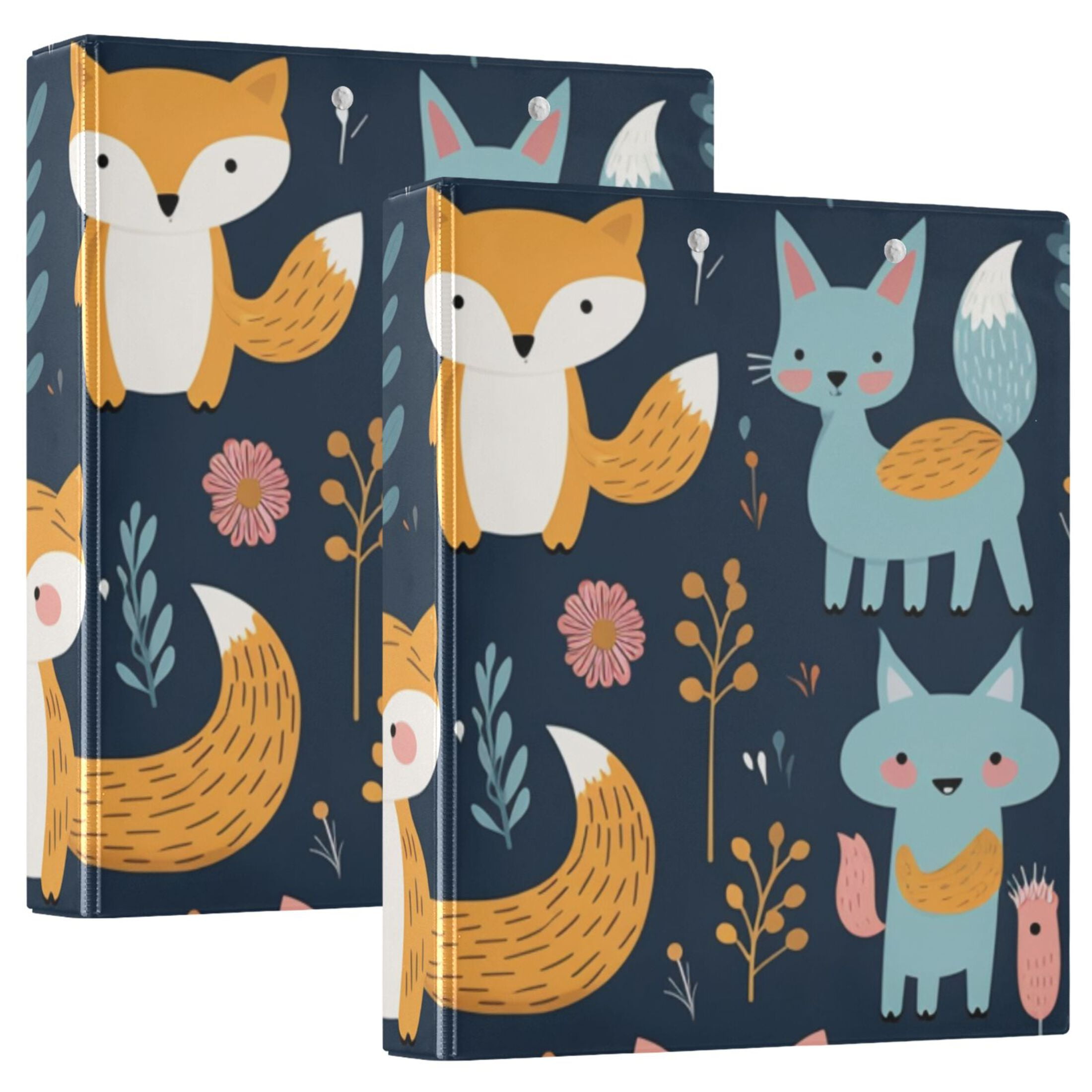 Animal Foxes Leaves 3 Ring Binders 1.5 inch Hardcover File Folders with ...