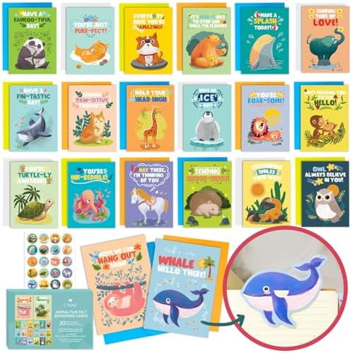 Animal Fun Fact Cards with Bookmarks - 20 Greeting Cards with Pop-Out ...