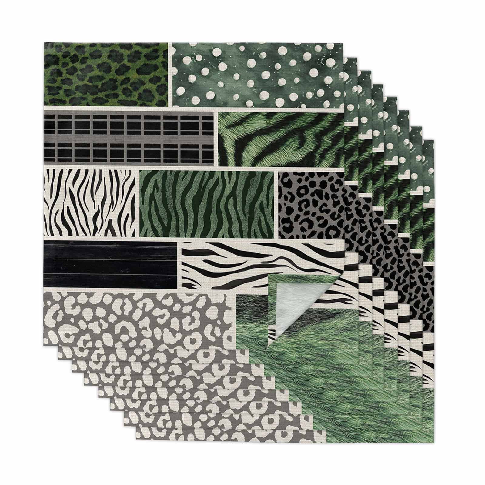 Animal Fur Print Cloth Napkins, Green Giraffe Zebra Striped Abstract ...