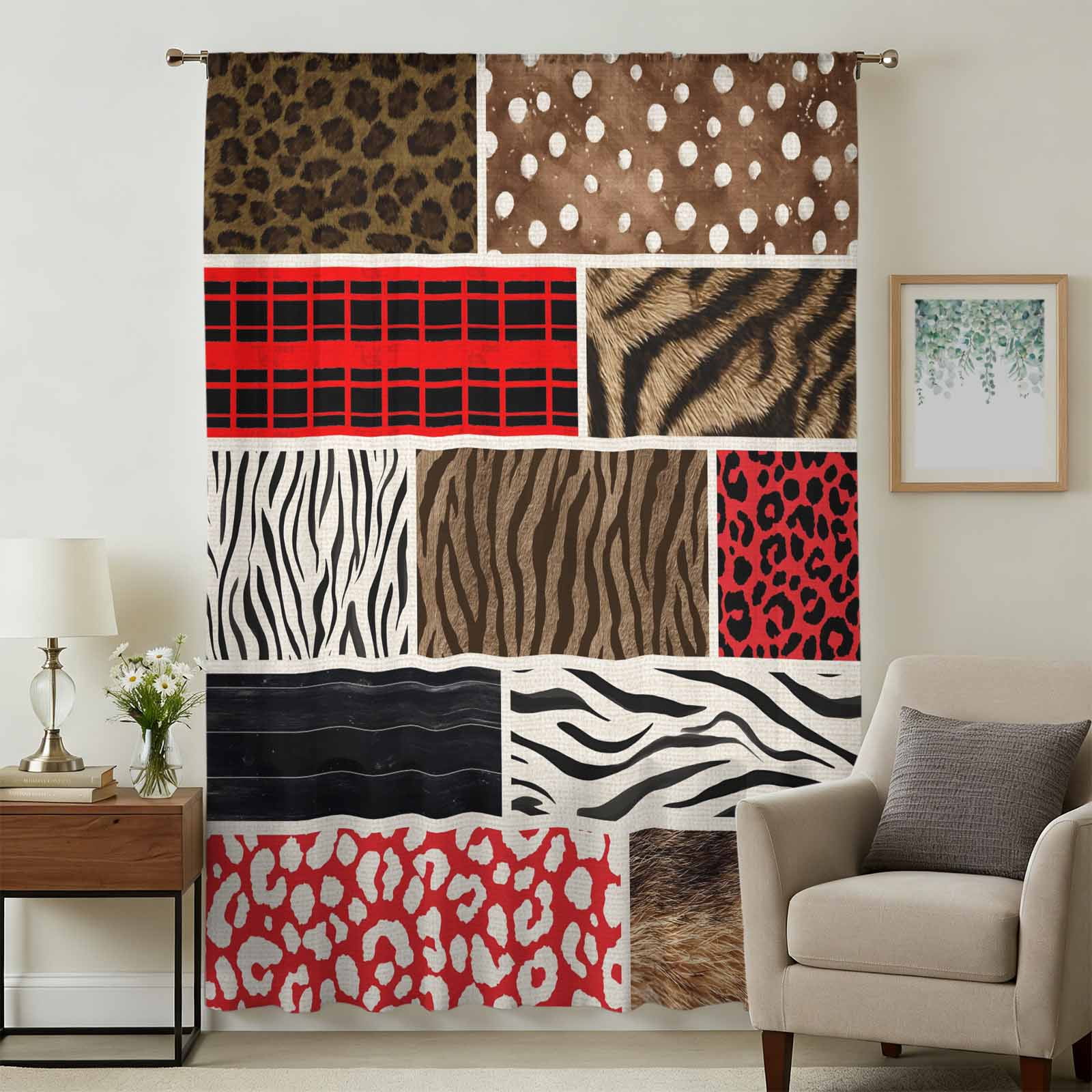 Animal Fur Print Sheer Curtains 63 Inch Length for Bedroom, Red Brown ...