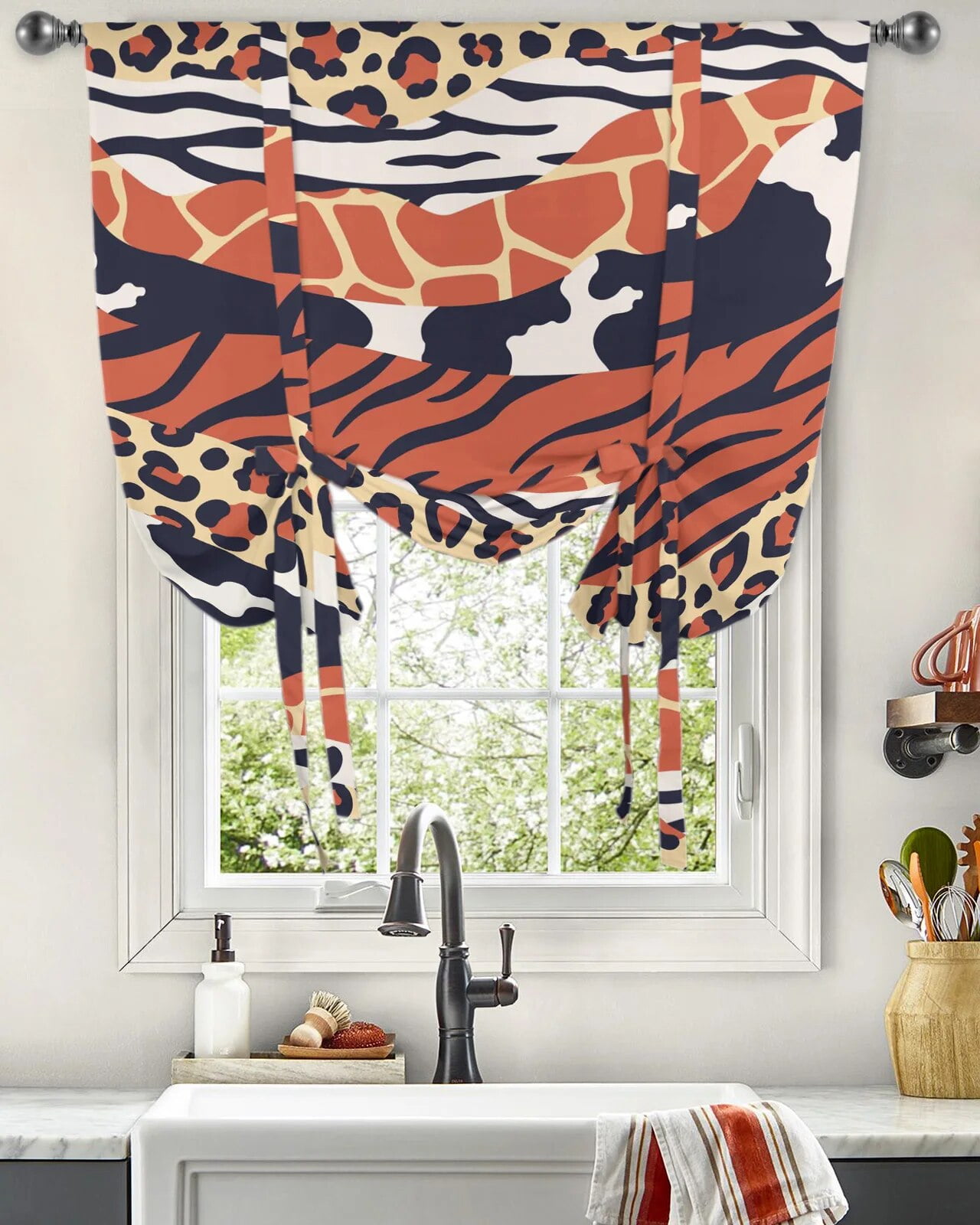 Animal Fur Texture Curtain for Living Room Kitchen Tie-up Short ...