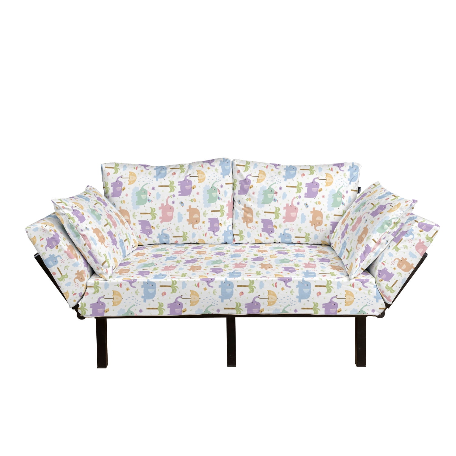 Animal Futon Couch, Jungle Wildlife Pattern Joyful Animal Characters ...
