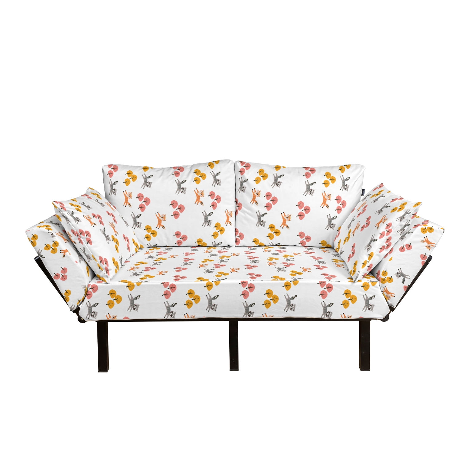 Animal Futon Couch, Little Raccoons and Foxes Jumping in Abstract ...