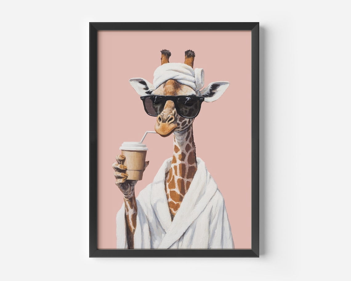 Animal Giraffe in Bathrobe Wall Art for Bathroom Pictures Coffee Mug ...