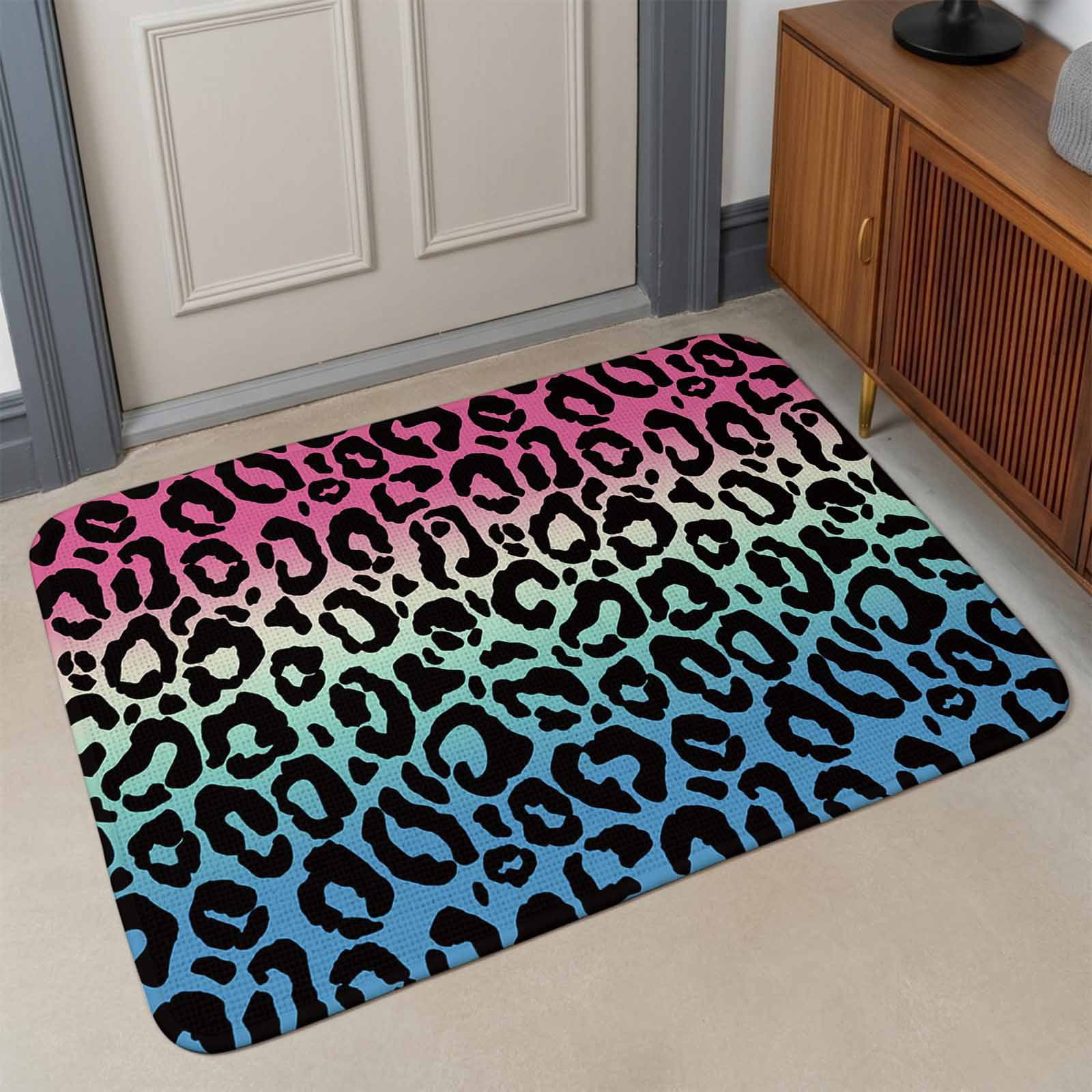 Animal Gradient Front Door Mat Indoor Entrance, Leopard Print Absorbent ...