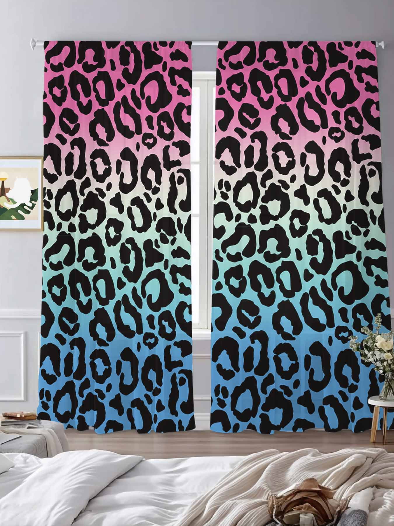 Animal Gradient Sheer Curtains 96 inches Long 2 Panels Set Leopard ...