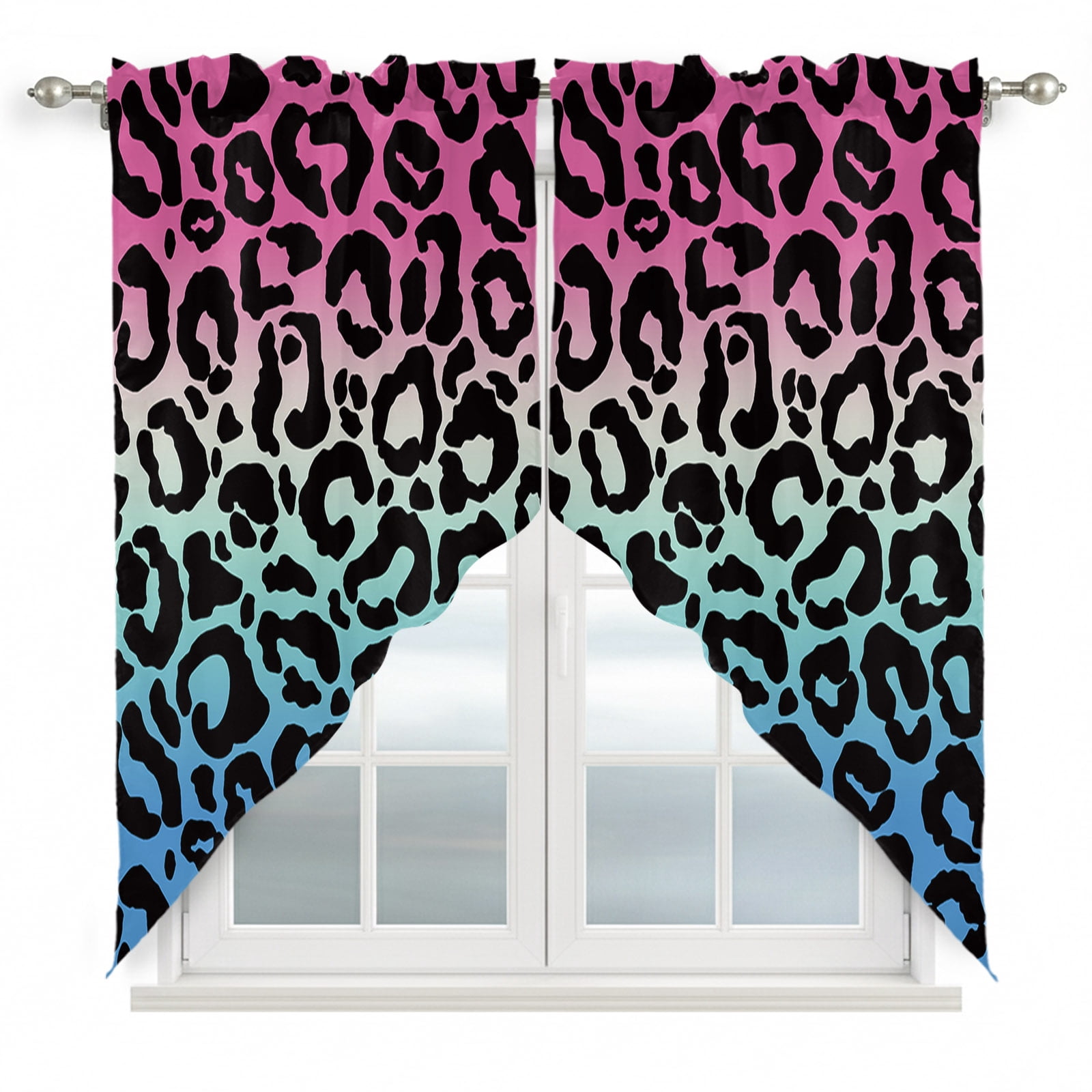 Animal Gradient Swag Valances for Windows 63 inches Long, Leopard Print ...