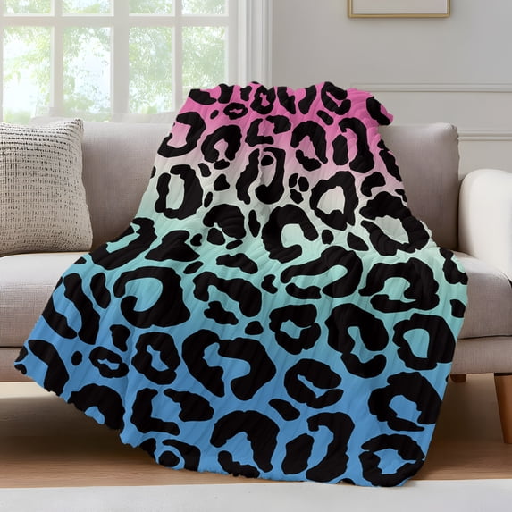 Animal Gradient Throw Blanket for Couch Leopard Print Soft and Warm ...