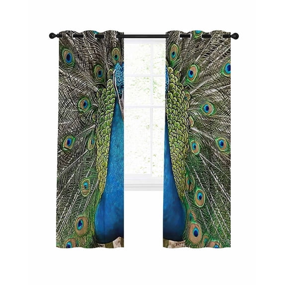 Animal Green Blackout Curtains 96 Inch Length Peacock Thermal Insulated ...