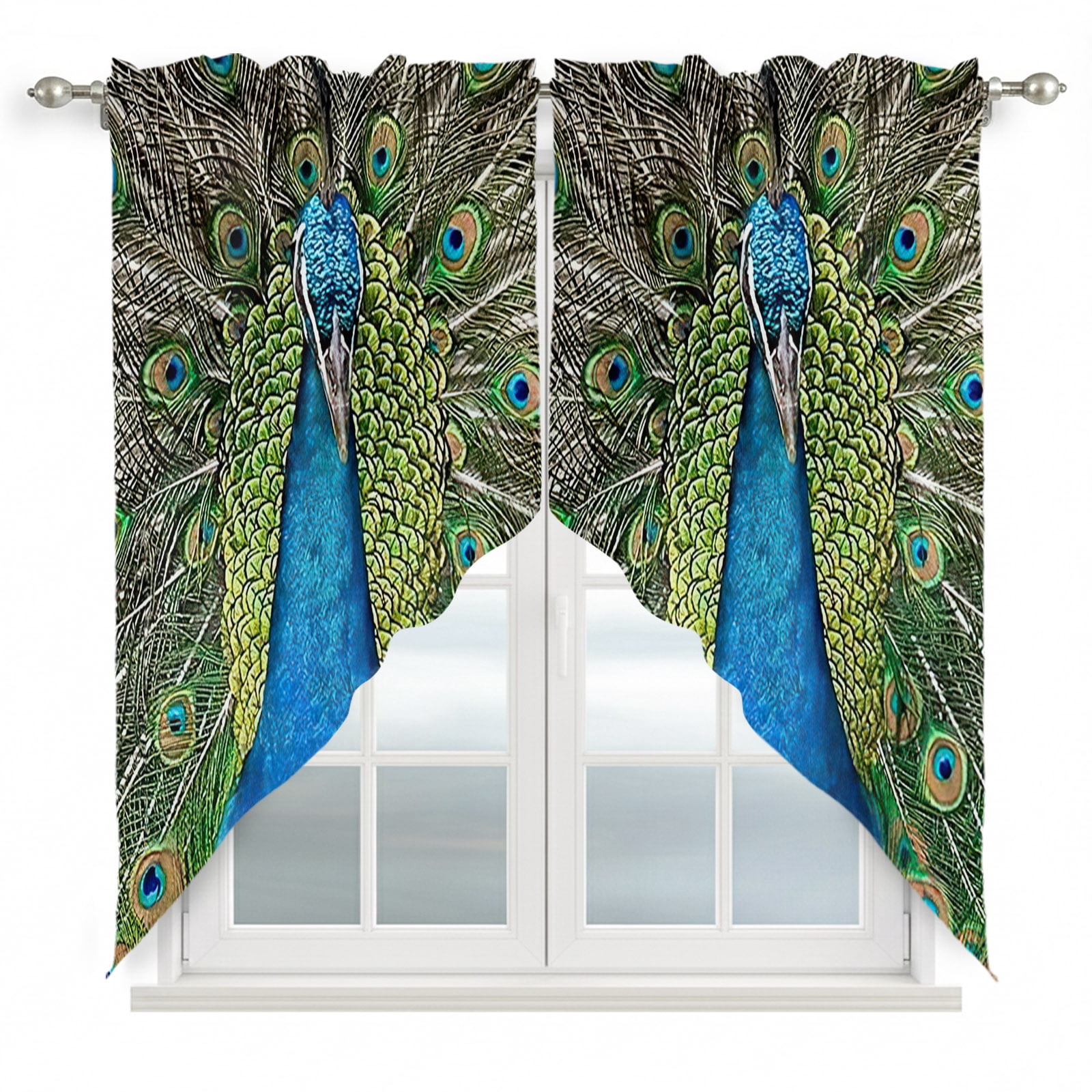Animal Green Swag Valances for Windows 63 inches Long, Peacock Swag ...