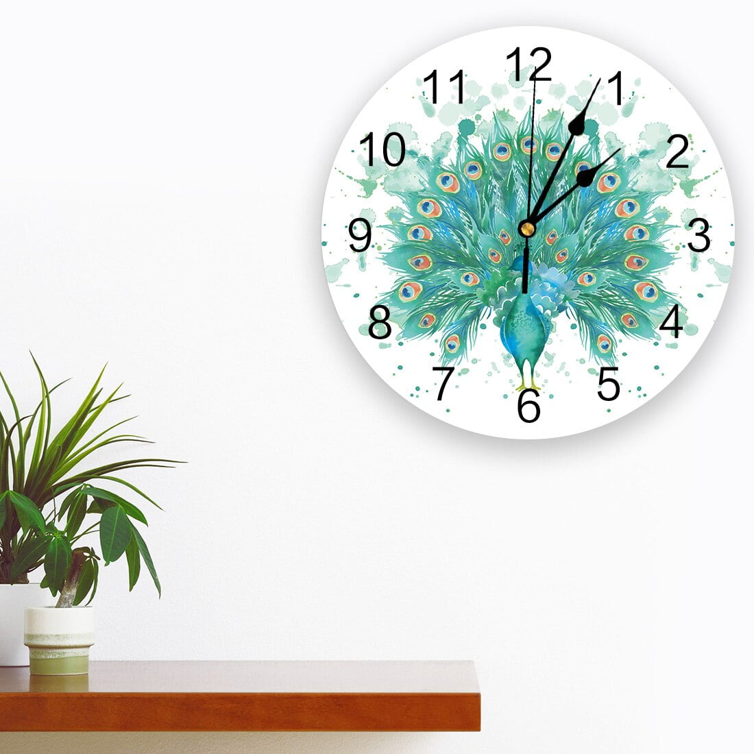 Animal Green Watercolor Peacock Wall Clock Non Ticking Decorative Clock ...
