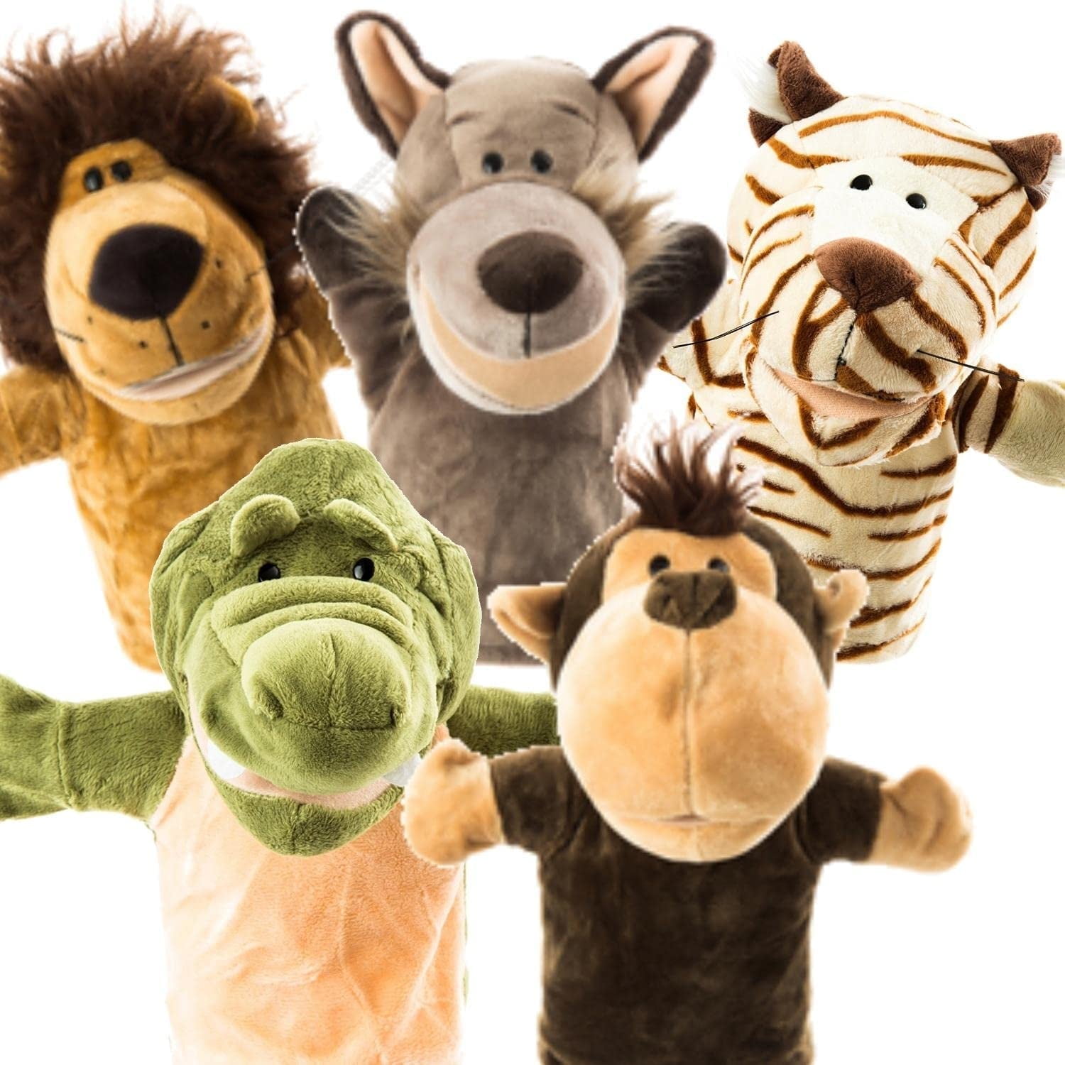 Animal Hand Puppet Set - high quality, movable open mouth, 9.5" soft ...