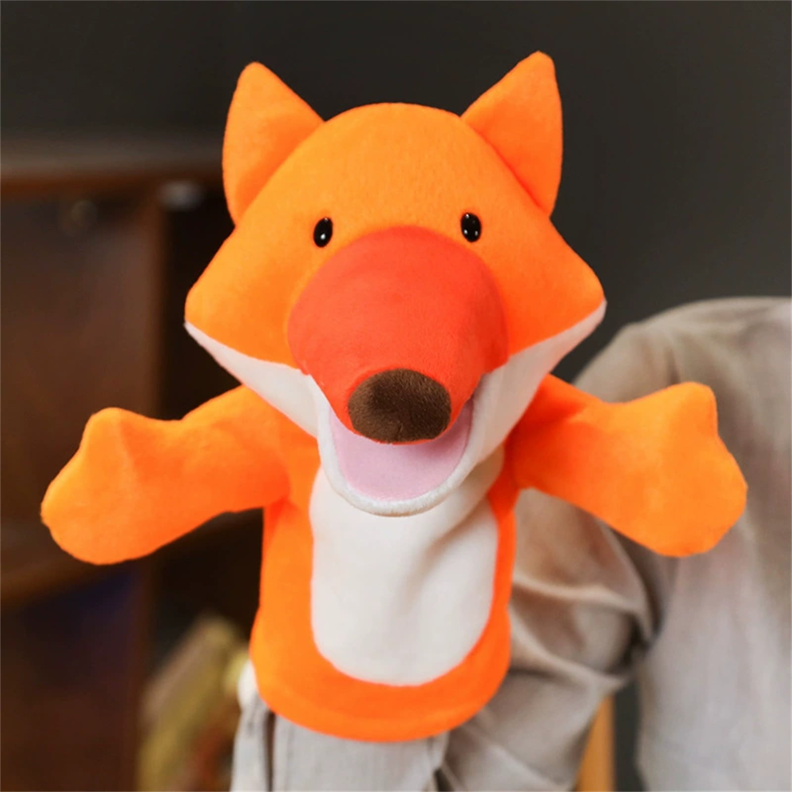 Animal Hand Puppets with Movable Mouth Cartoon Fox Stuffed Animal Plush ...