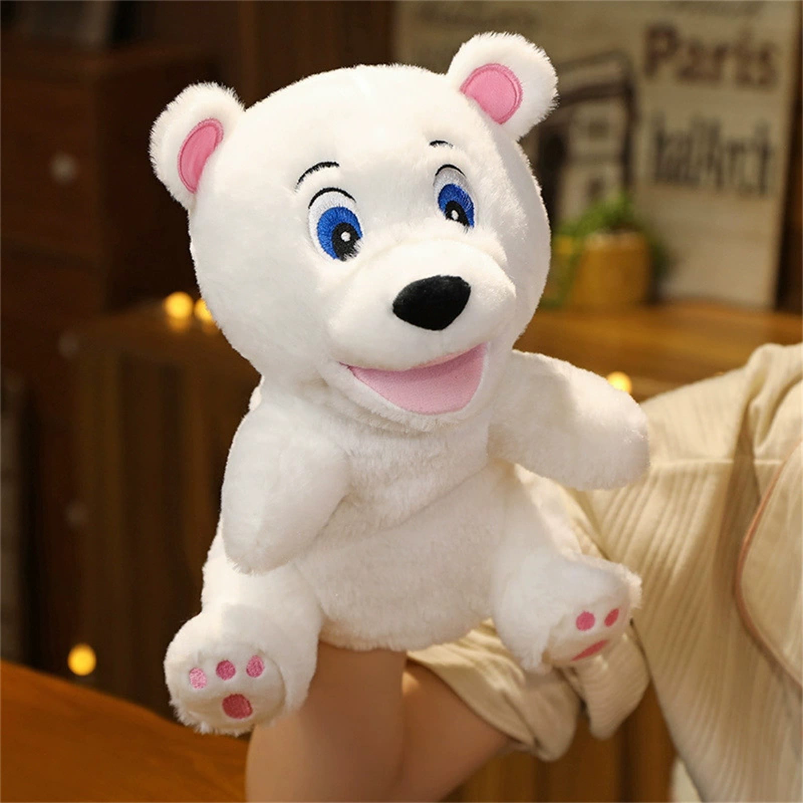 Animal Hand Puppets with Movable Mouth Cartoon Polar Bear Stuffed ...