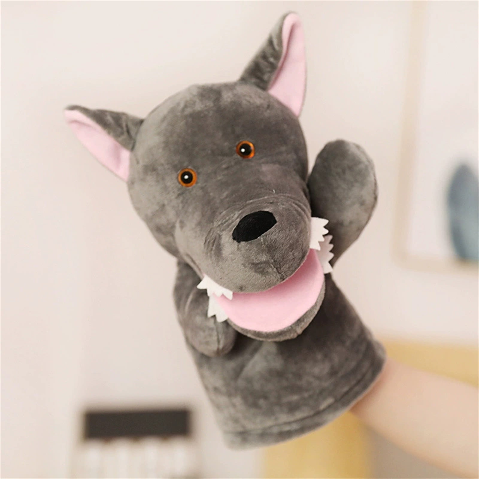 Animal Hand Puppets with Movable Mouth Cartoon Wolf Stuffed Animal ...