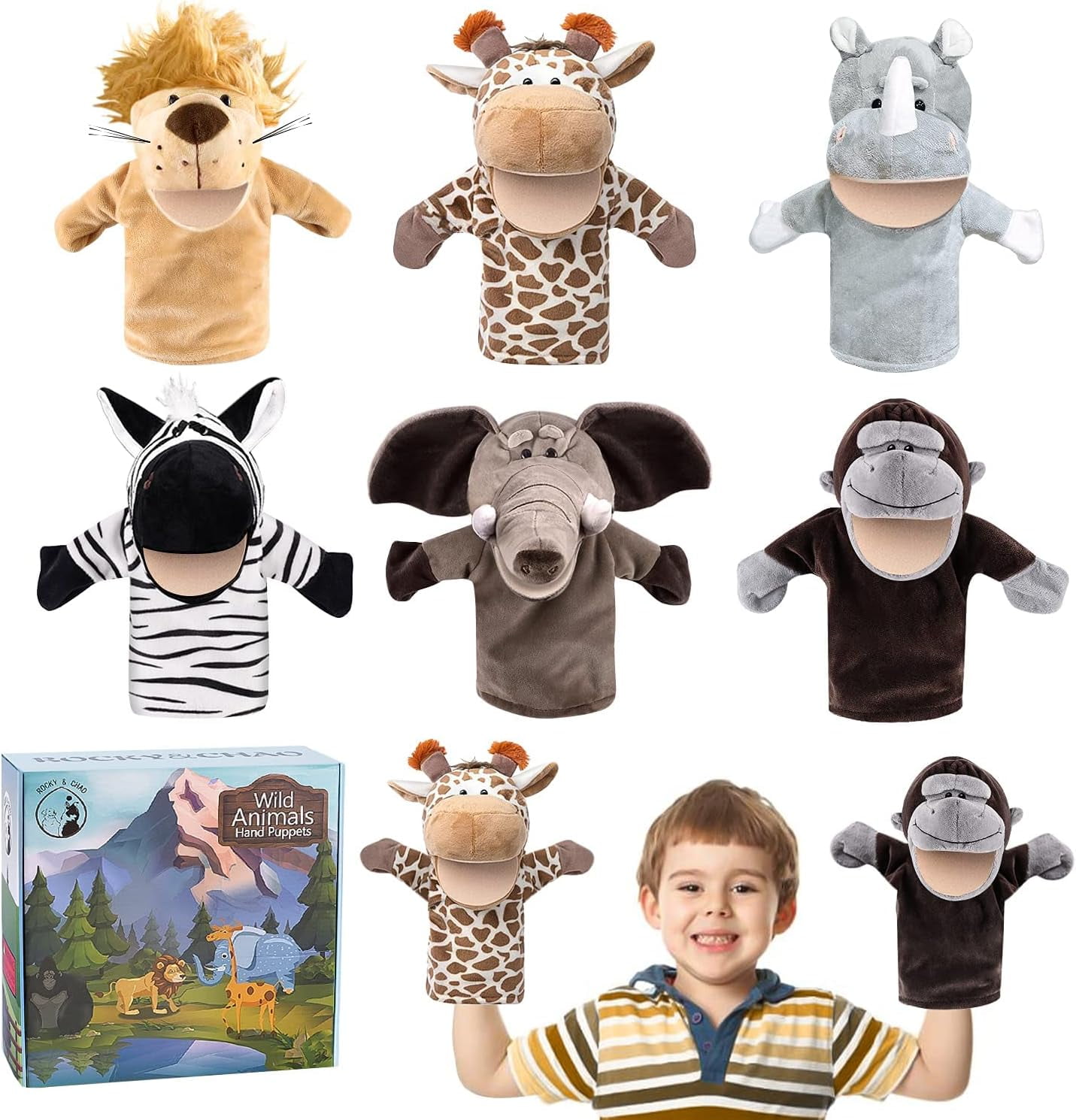 Animal Hand Puppets for Kids, Wildlife Theme Puppets Dolls with Movable ...