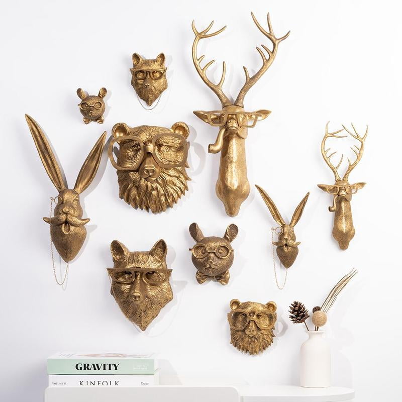 Animal Head Wall Decor - 1 Count Creative Resin Animal Head Wall Mount ...