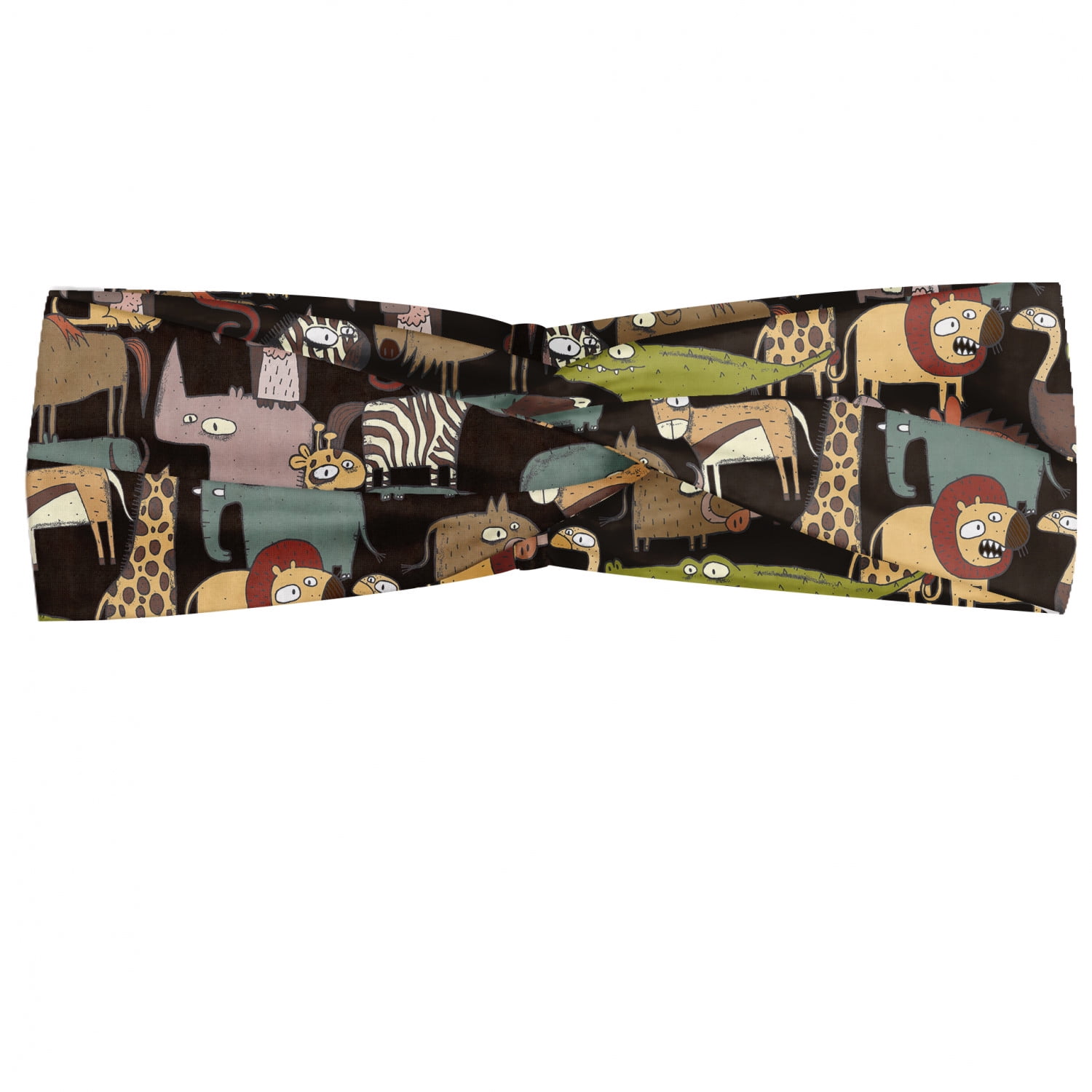 Animal Headband, Cartoon Style Fauna of Savannah Giraffe Elephant ...