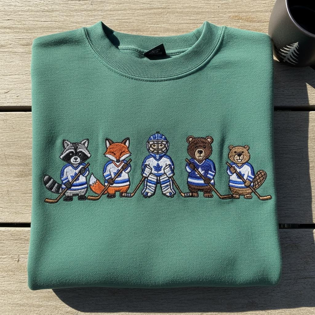 Animal Hockey Team Embroidered Sweatshirt, Cute Raccoon Fox Bear Beaver ...