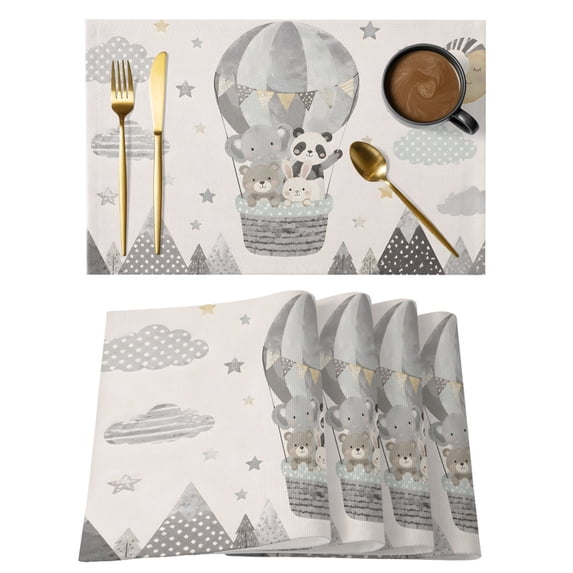 Animal Hot Air Balloon Cotton Linen Placemats Set of 1, Panda Elephant ...