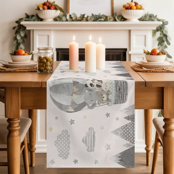Animal Hot Air Balloon Dining Table Runner, Panda Elephant Bear Rabbit ...